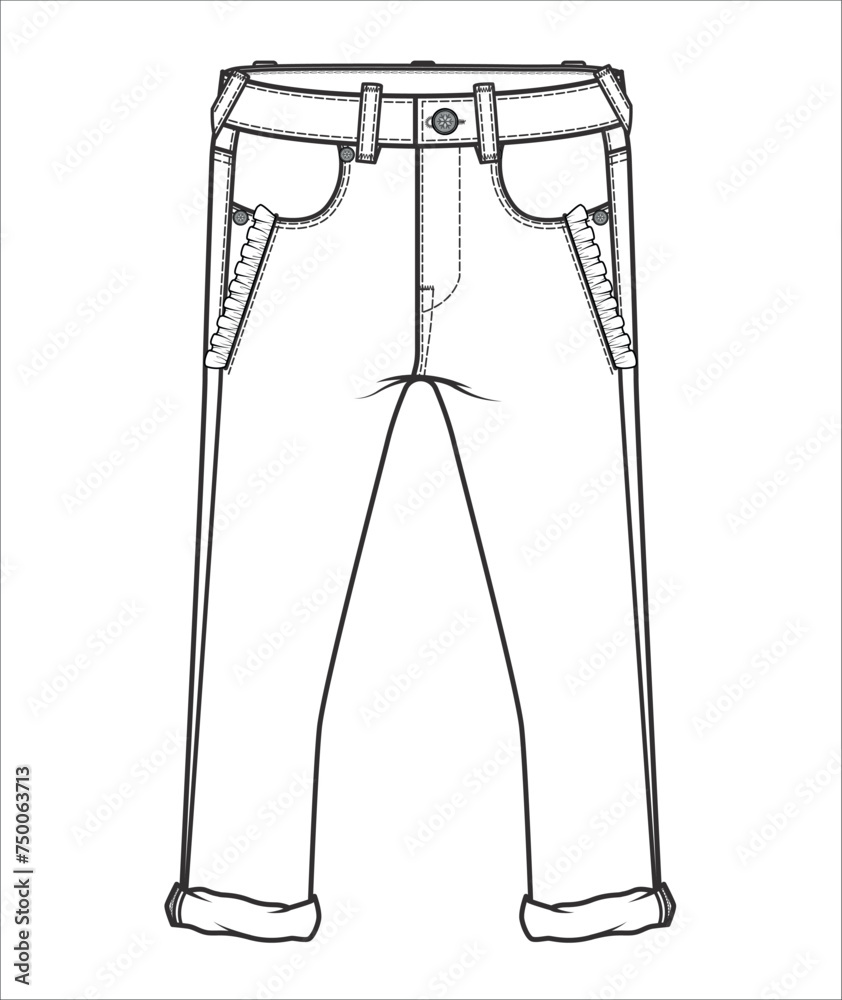 TROUSERS design technical drawing for girls. Vector flat sketch for ...
