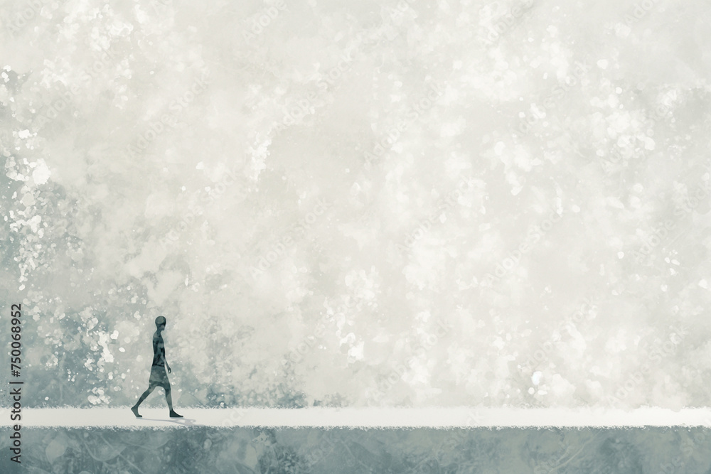 person silhouette walking the path, life concept painting, surreal and ...
