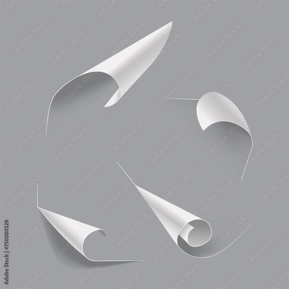 Realistic 3d Vector Paper Sheets With Curled Corners, Blank Notes or ...