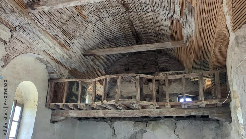 Interior of an ancient handcrafted building. Unusual masonry in the ...