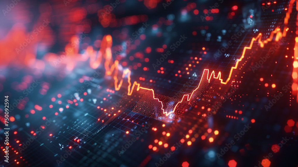 Vivid 3D graph chart with glowing lines and illuminated backdrop. Stock ...