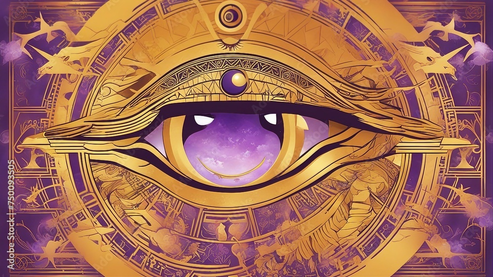 ancient thai art _A purple and gold mystical drawing of the third eye ...