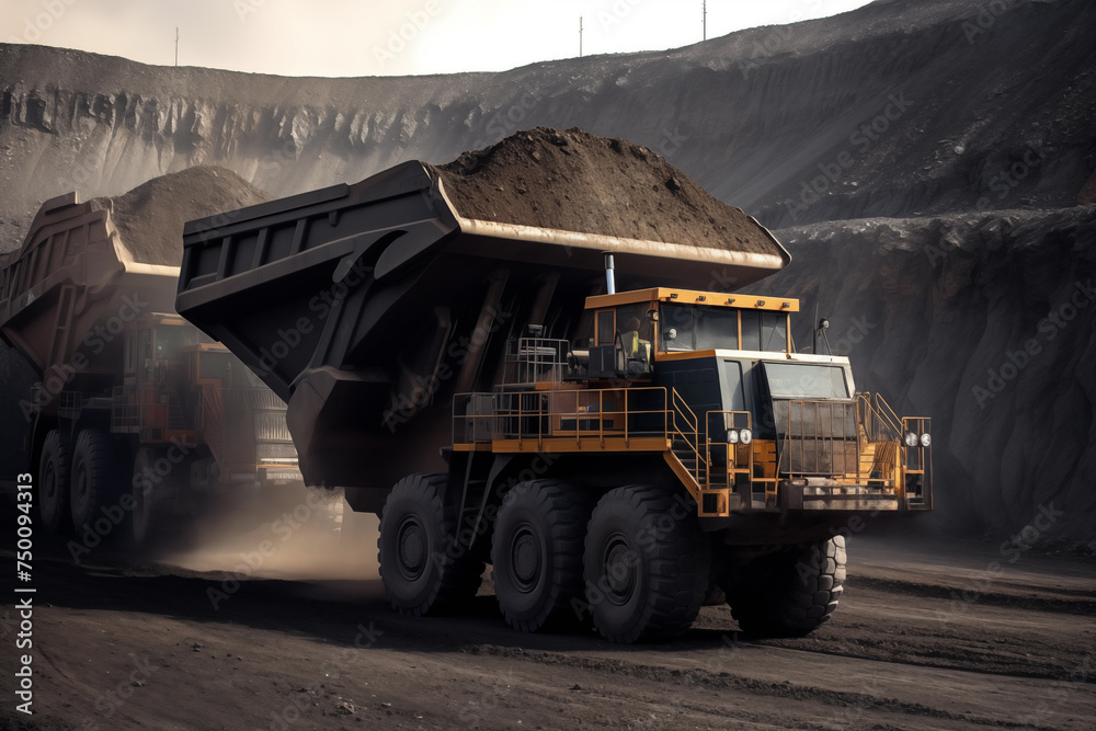Mining truck in opencast mining-pit. Electric EV futuristic mining ...