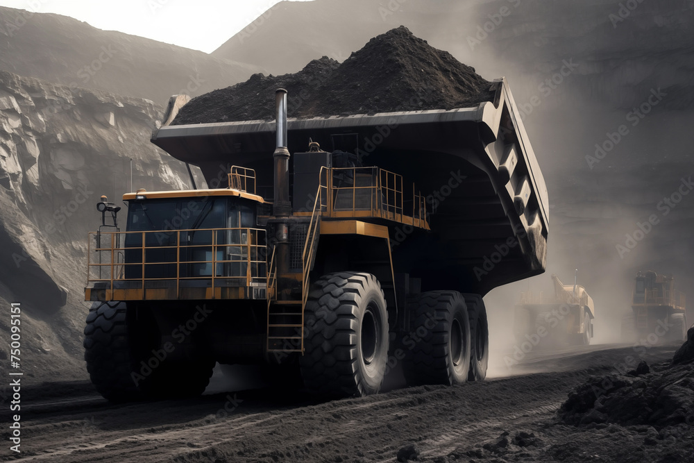 Mining truck in opencast mining-pit. Electric EV futuristic mining ...