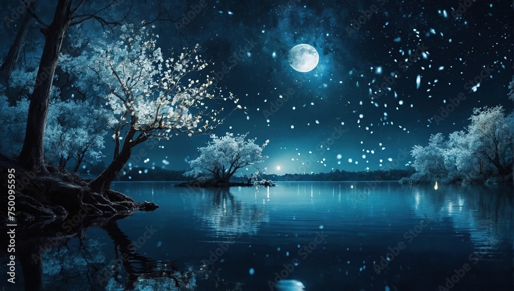 white trees of life or meditation relaxation concept with glowing ...