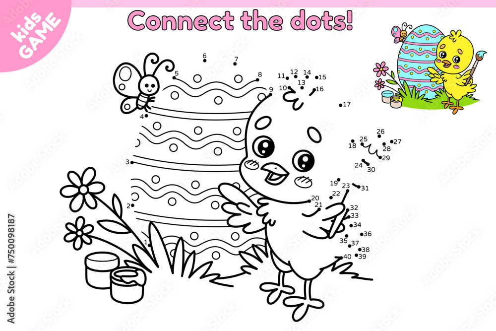 Dot to dot Easter kids game. Connect the dots by numbers, draw a ...