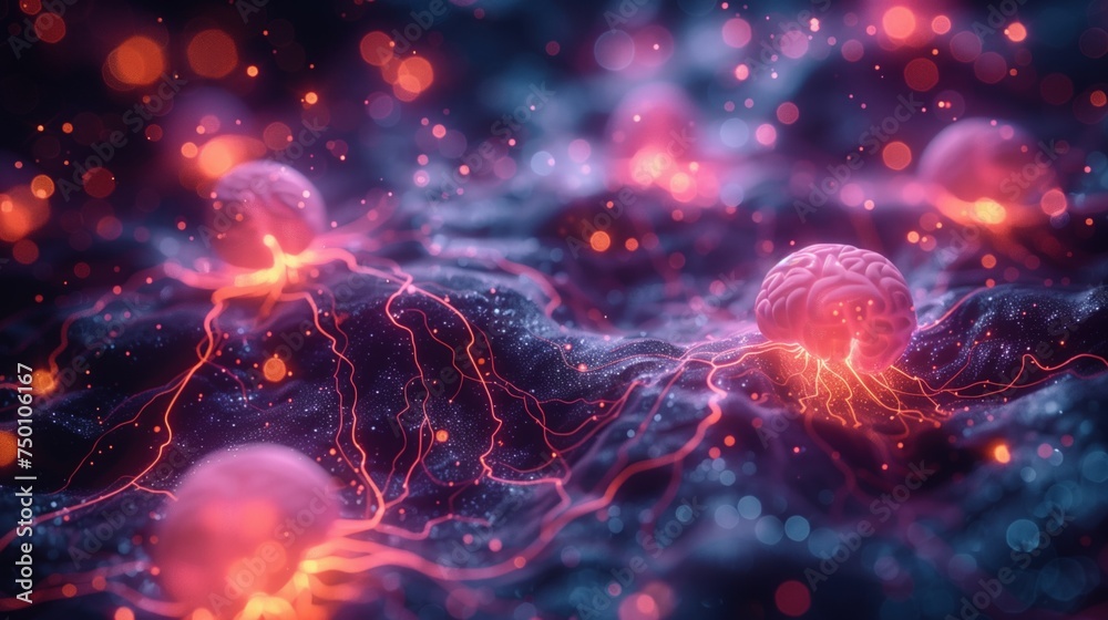 Illustration of human cranial nerve fibers interspersing the surface ...