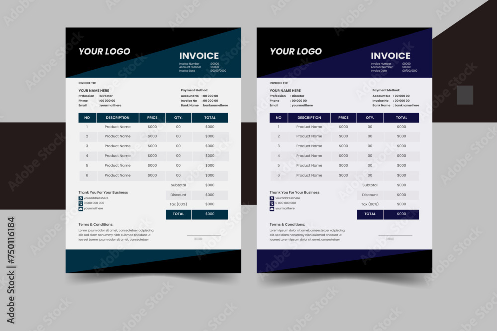 A Modern Minimal Invoice Layout and Business invoice form template ...