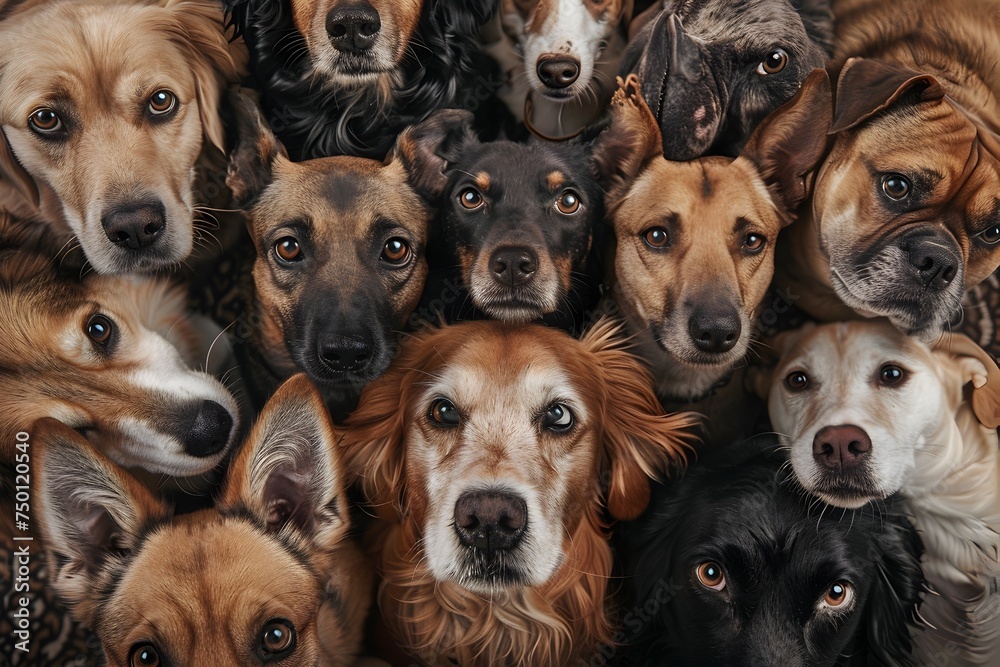 Group of Dogs Posing Together in Stunning - A large group of dogs sit ...
