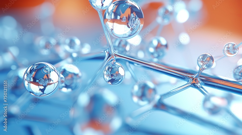 A macro shot reveals the abstract glass molecule structure of liquid or ...