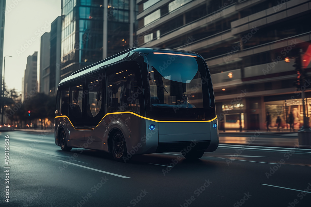 Self driving bus. Autonomous bus driving in city. Future Electric ...