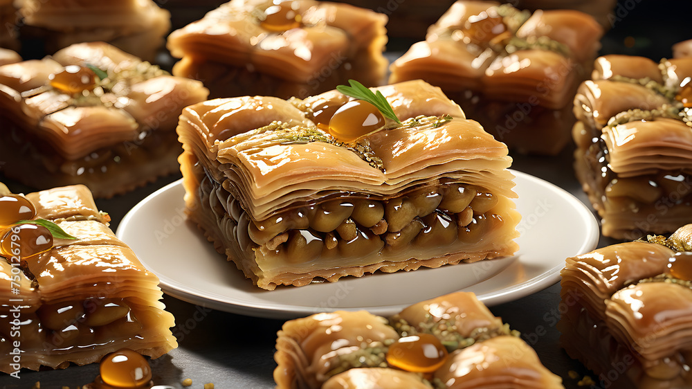 illustration of oriental sweet honey baklava. Baklava is a sweet pastry ...