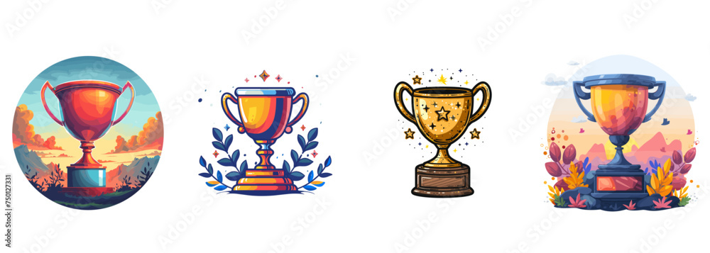 Trophy, achievement, award clipart vector illustration set Stock Vector ...