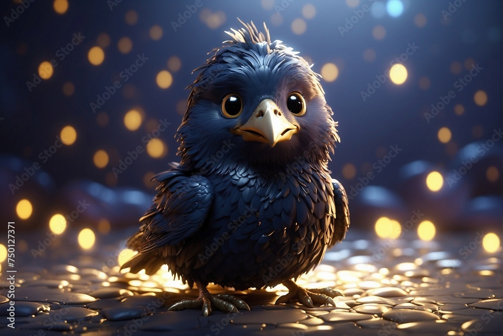 Magical Raven with a Glowing Golden Aura in the Dark Silence Stock ...