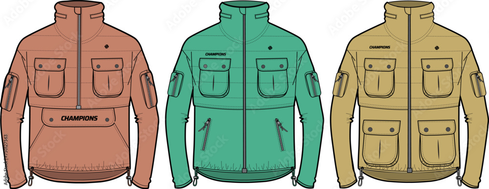 Long sleeve soft Shell tech jacket design flat sketch Illustration ...
