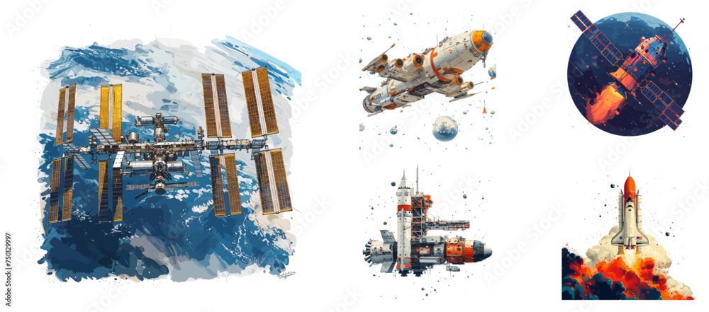 Space station, orbital facility, space exploration clipart vector ...