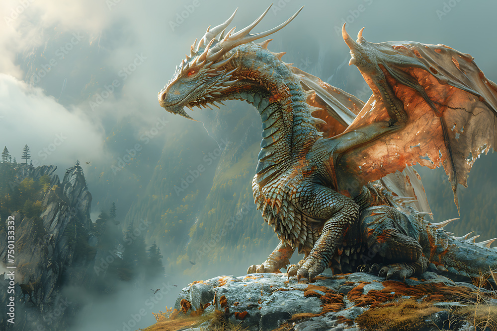 mystical dragon in . Creature with big strong wings and powerful paws ...