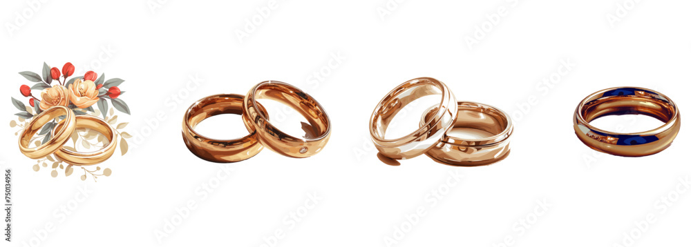 Wedding ring, marriage, engagement clipart vector illustration set ...