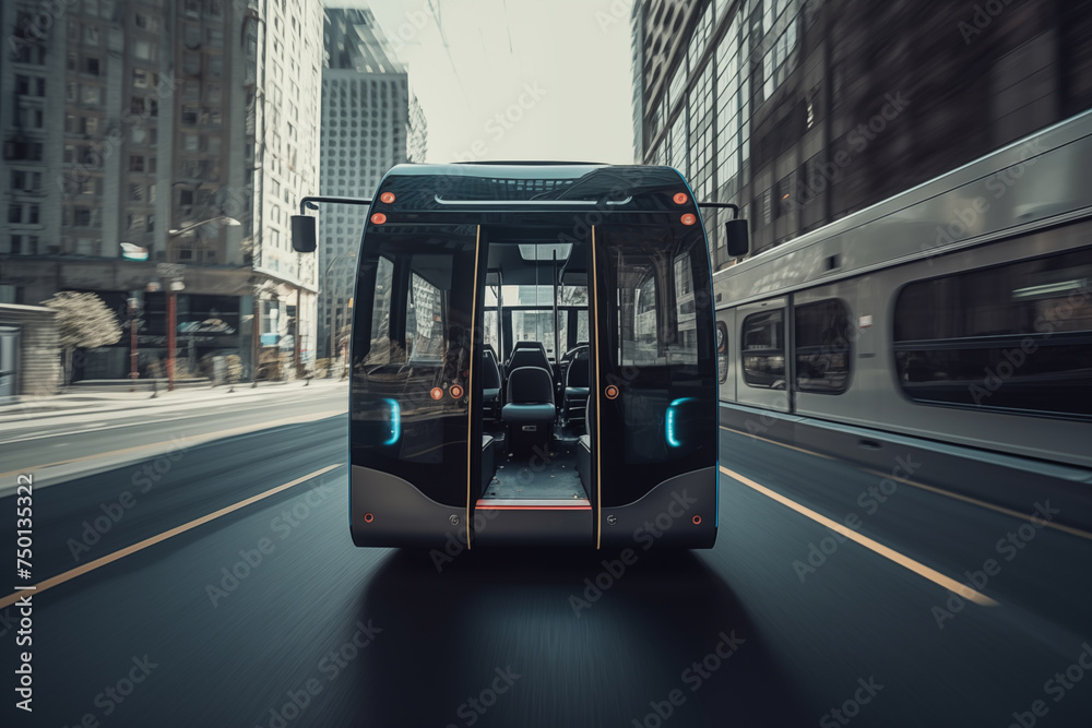 Self driving bus. Autonomous bus driving in city. Future Electric ...