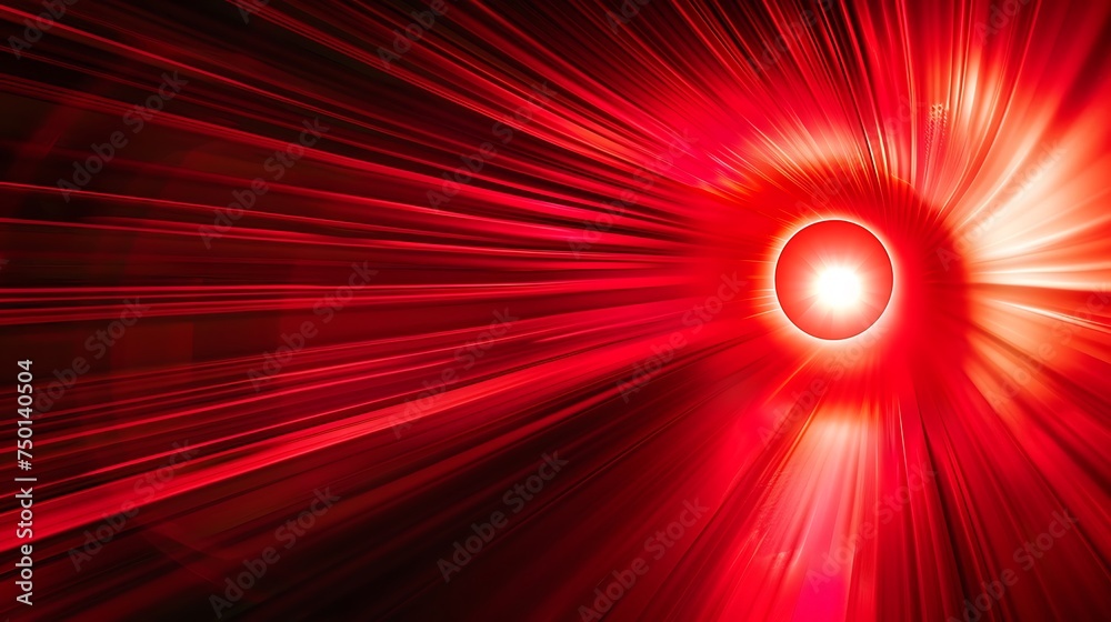 Radial red light through the tunnel glowing in the darkness for print ...