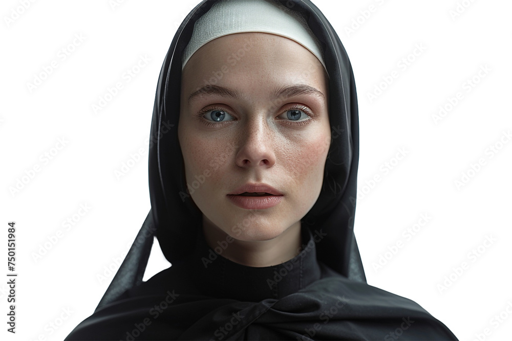 A spiritual portrait photo of a female nun on a transparent background ...