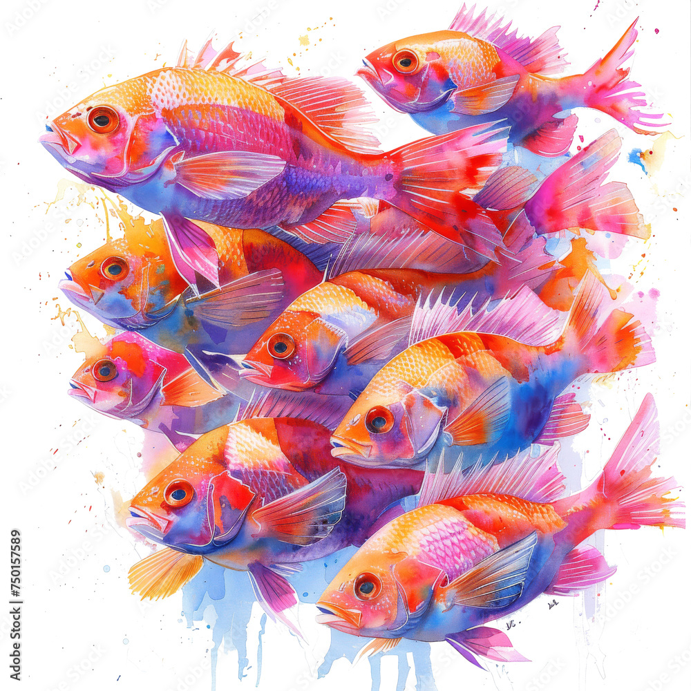 Colorful Tropical Fish Watercolor Illustration.Transparent background ...