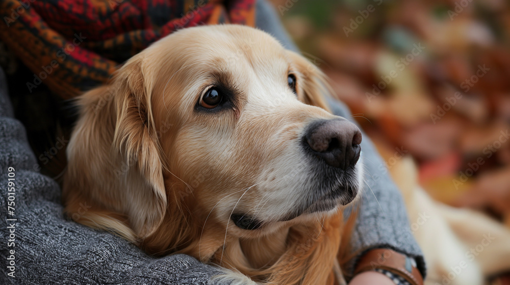 Comforting Embrace Between Person and Golden Retriever A person ...