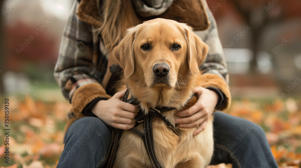 Comforting Embrace Between Person and Golden Retriever A person ...