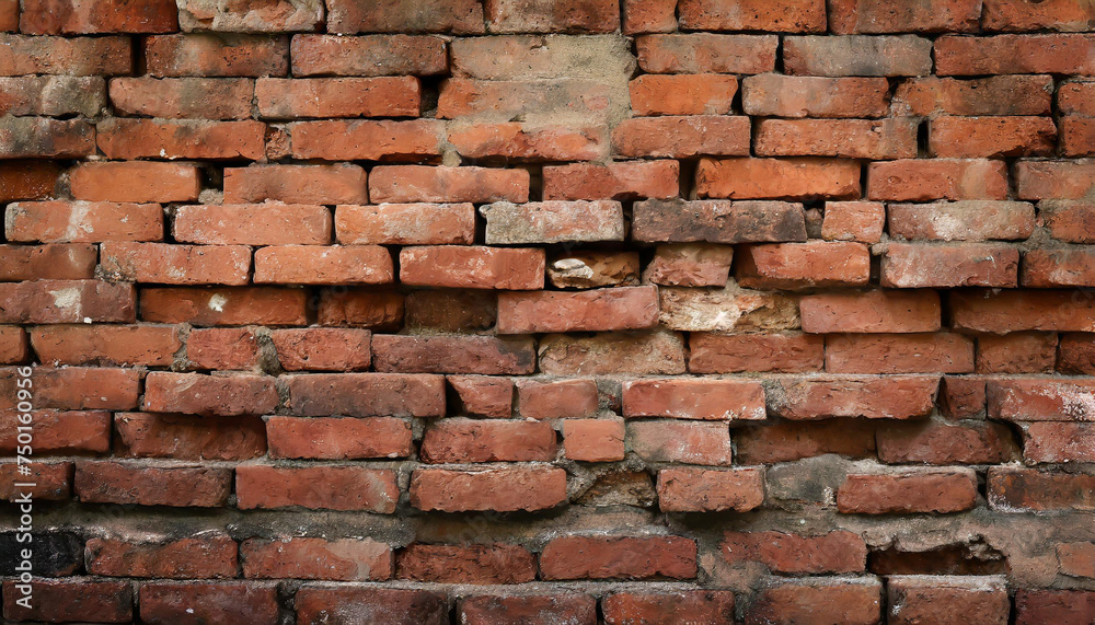 Fragment of old brickwork, close-up. Red brick wall. Potholes and ...