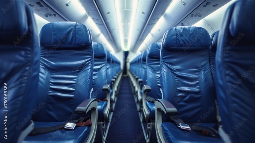 Rows of seats line the interior of an airplane cabin, forming the ...