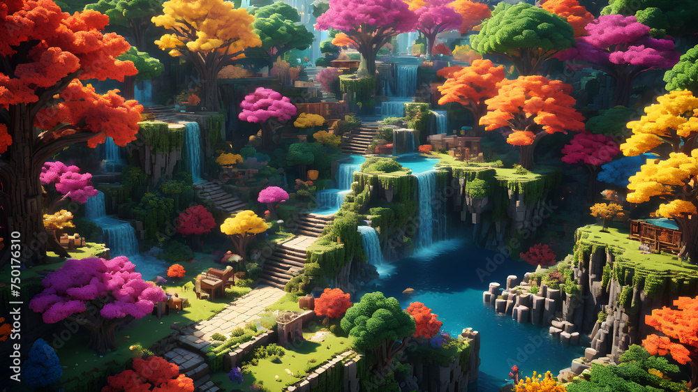 Step into a pixelated wonderland where the world is composed of vibrant ...