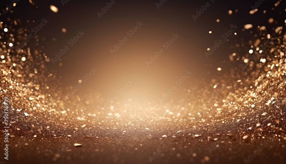 Glitter gold particles stage and light shine abstract background. Flickering particles with ...