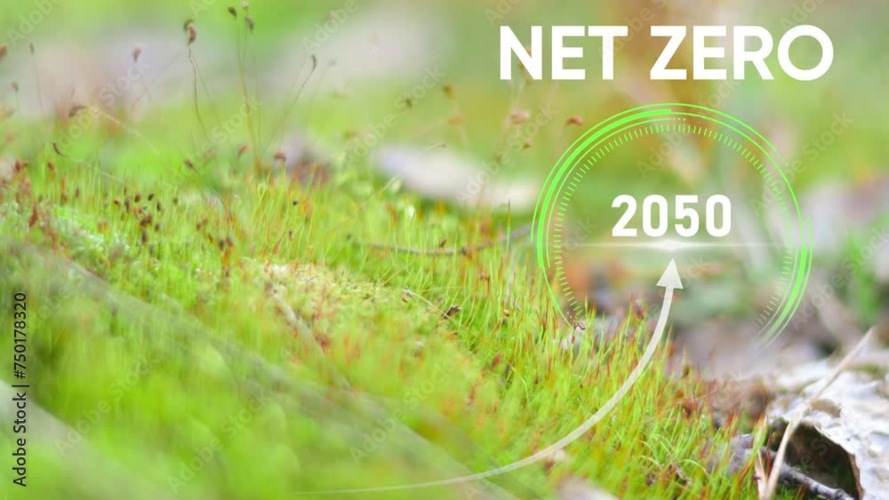 Net Zero Emissions by 2050 policy animation concept.Digital dashboard ...