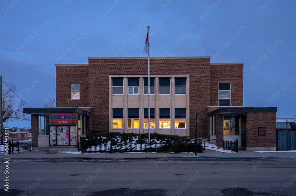 Fort MacLeod, Alberta - February 18, 2024: Buildings on the historic ...