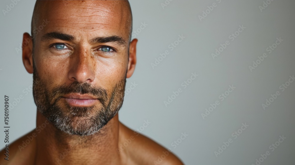 muscular bald man, shirtless, showcasing his toned physique Stock Photo ...