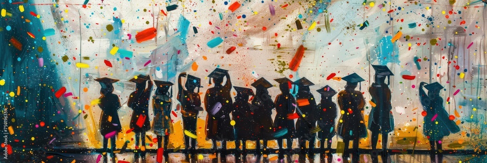 Abstract painting of graduation celebration - A colorful abstract ...