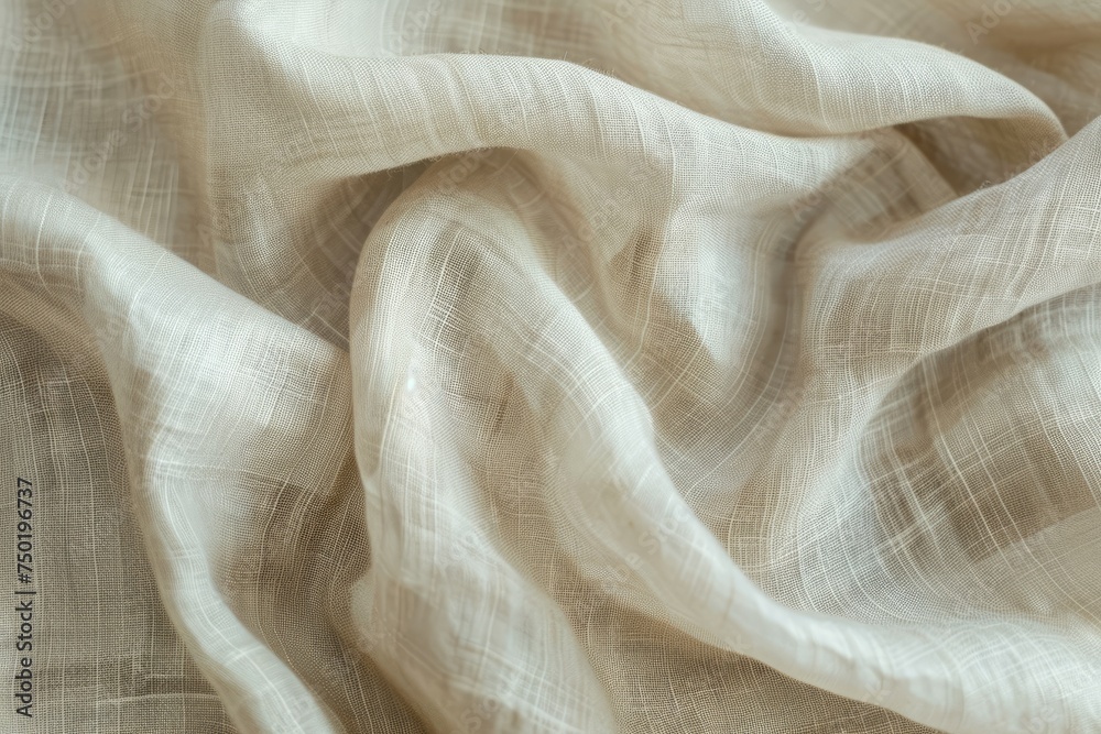 Gentle folds of cream translucent fabric - A detail shot capturing the ...
