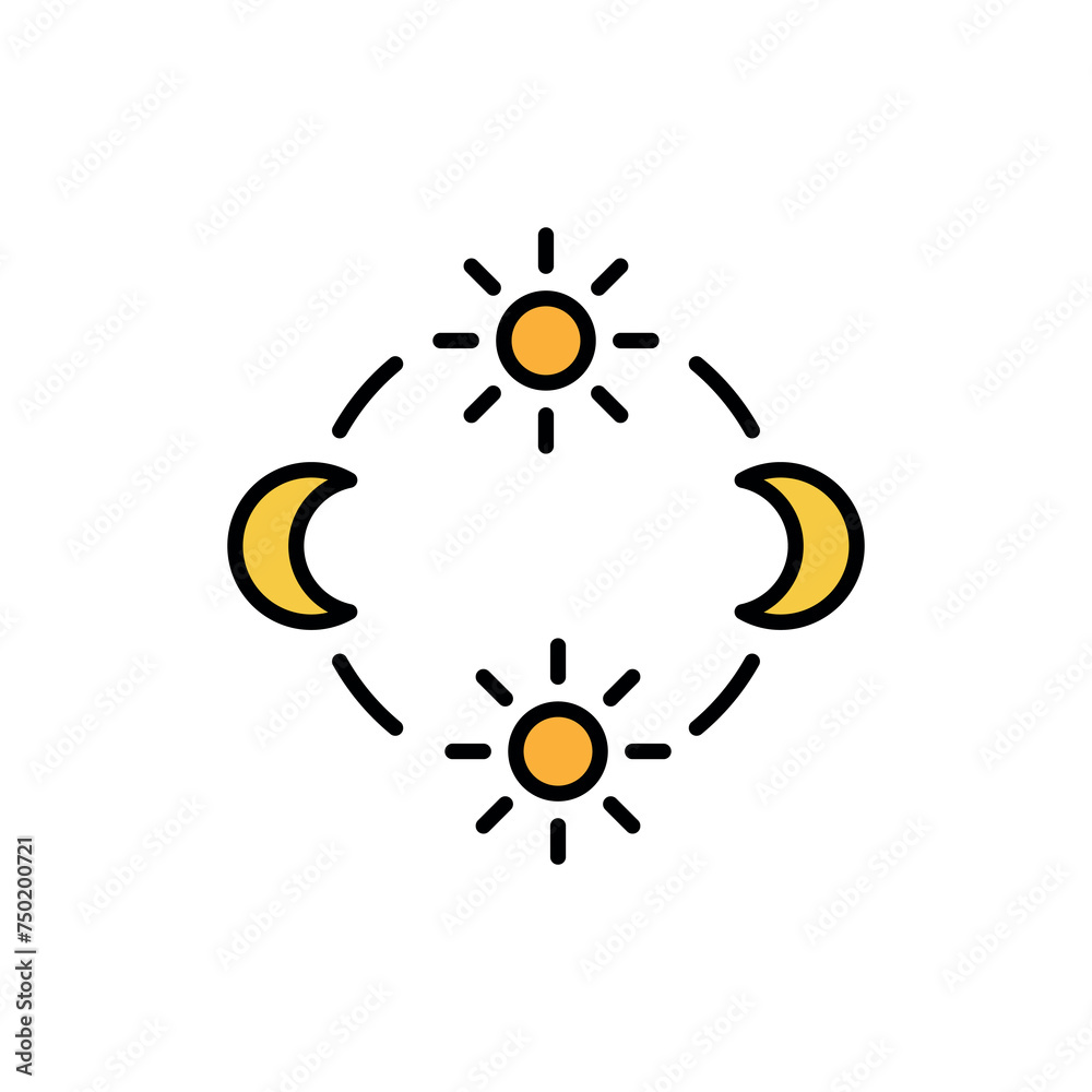 day and night cycle icon, movement path of the sun and moon icon ...