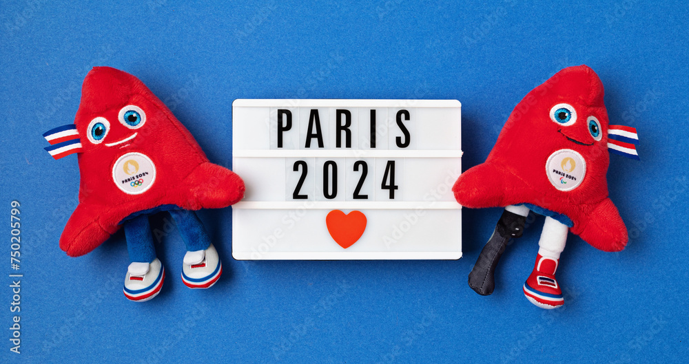 Lyon, France - March 19, 2024. Phryges Cap, mascot of the 2024 Olympic ...