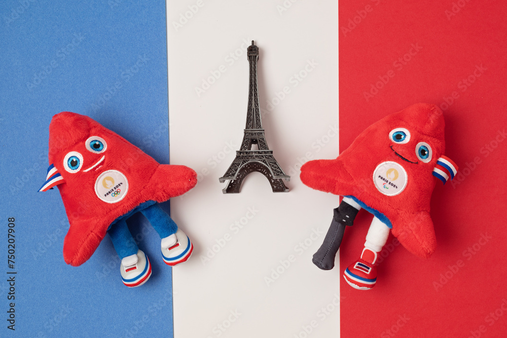 Lyon, France - March 19, 2024. Phryges Cap, mascot of the 2024 Olympic ...