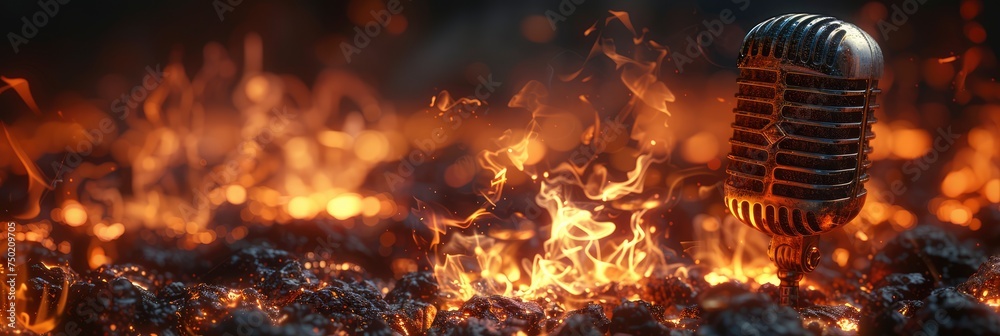 Microphone Mic Symbol Fire Flames Icon, Background Images , Hd ...