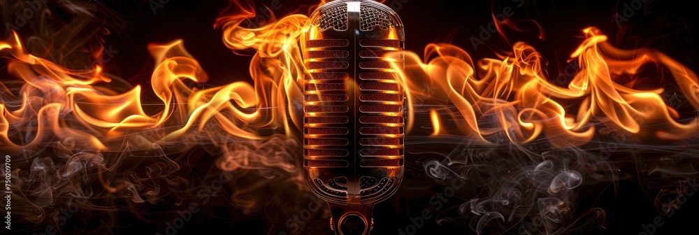 Microphone Mic Symbol Fire Flames Icon, Background Images , Hd ...