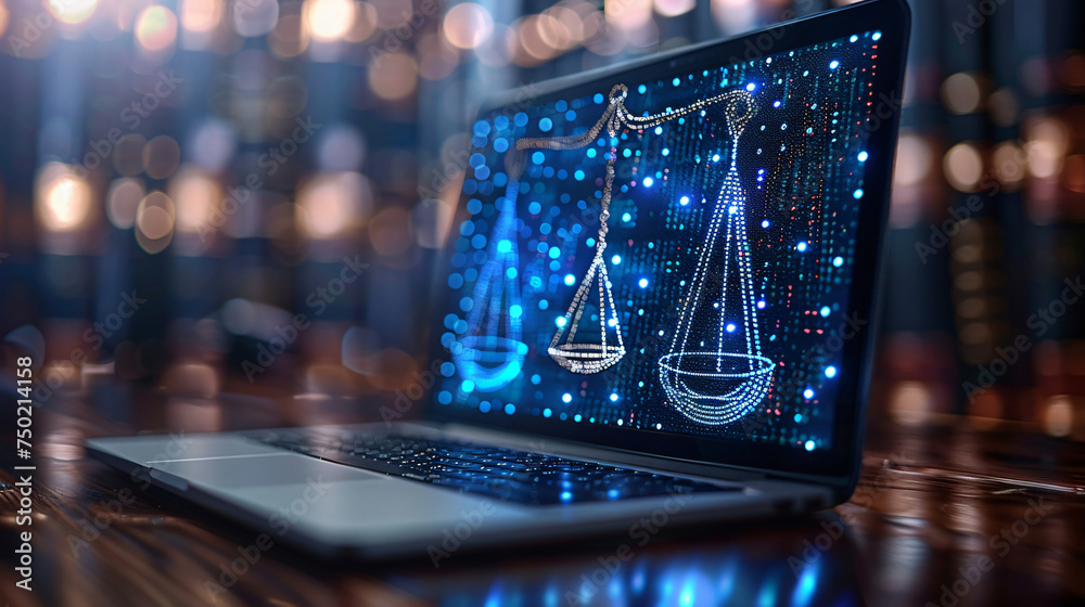 laptop computer with legal law scale information and regulations for ...