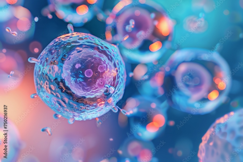 Multiple immune cells microscopic view of varying sizes are seen ...