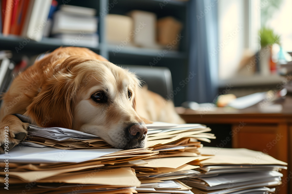 dog in an office, overwhelmed by a mountains of paperwork. Neural ...