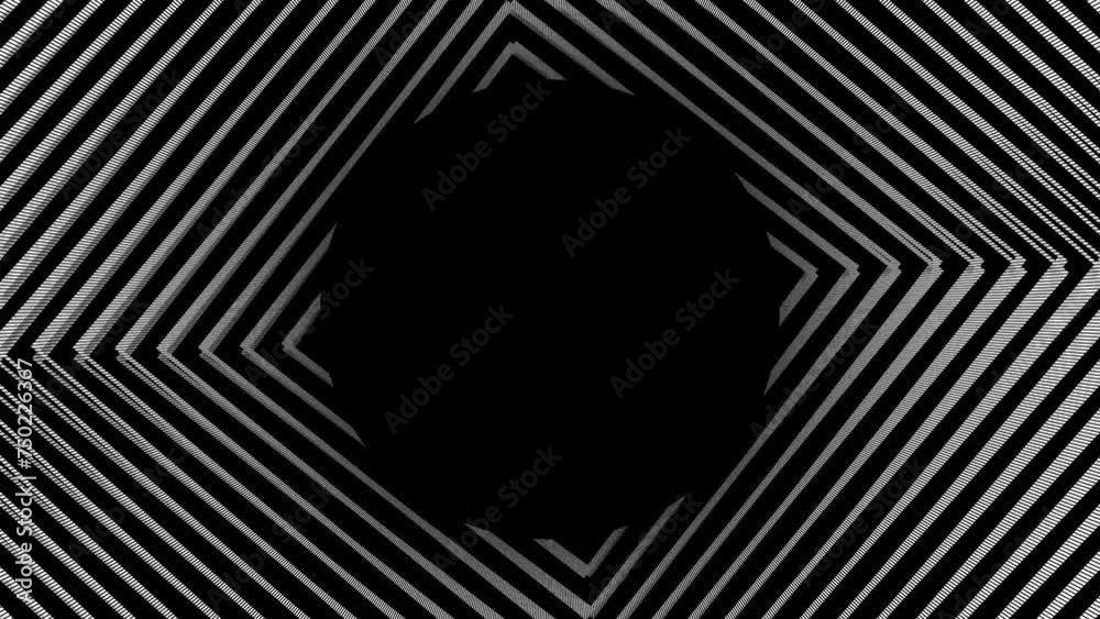 Black geometric psychedelic Tunnel, turning looping background, streaks ...