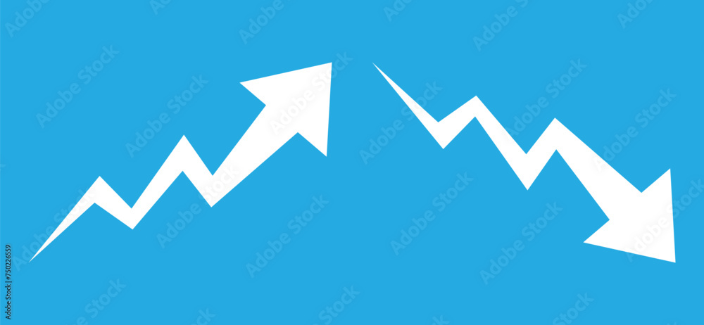 Graph going Up and Down with white arrows on blue.White chart bar ...