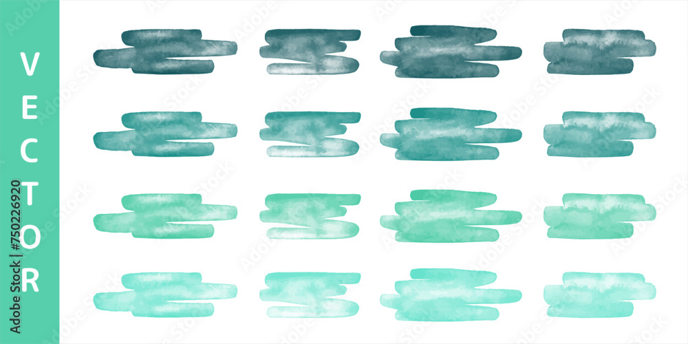 Mint green, turquoise watercolor vector brush strokes, scribbles ...