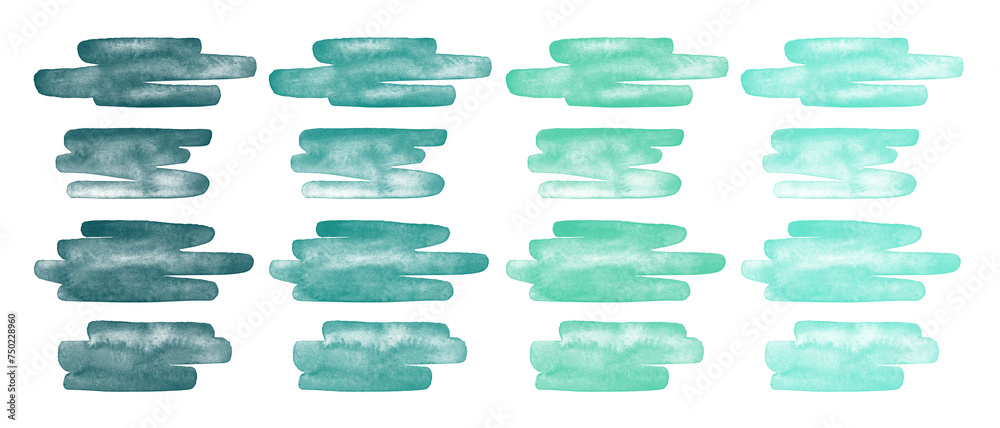 Mint green, turquoise watercolor vector brush strokes, scribbles ...