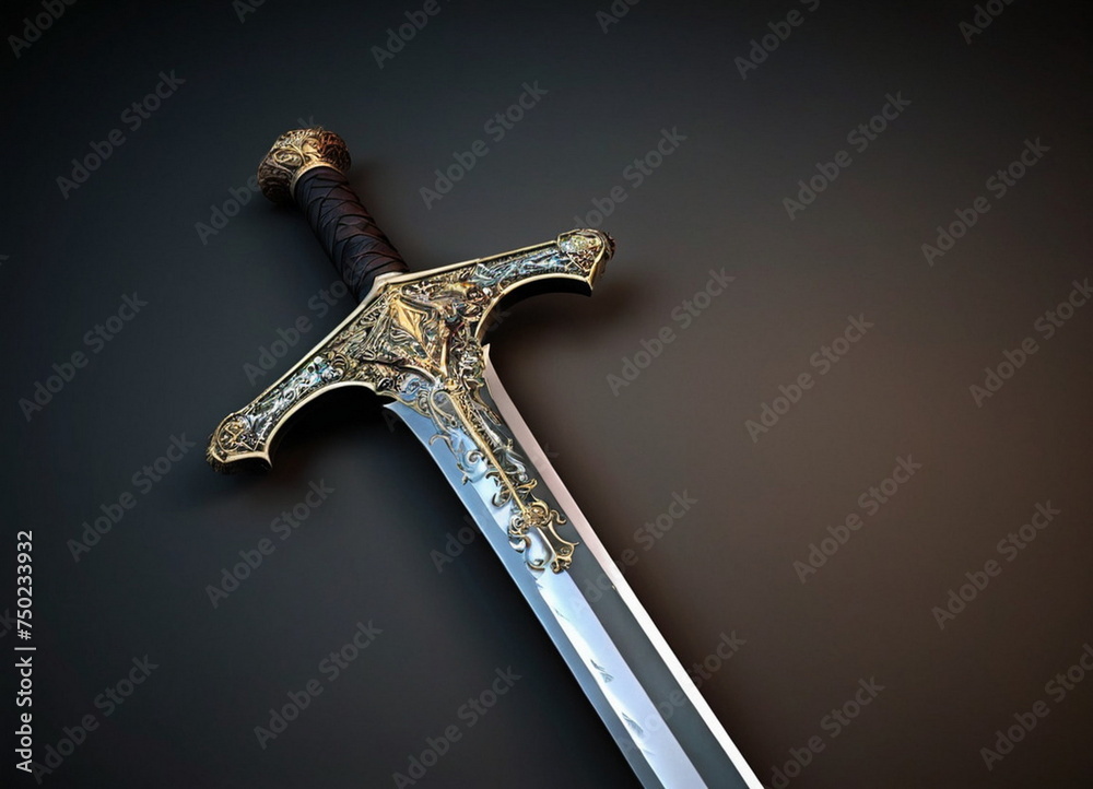 An ancient knight's sword. Cold steel of the past. A rare antique blade ...